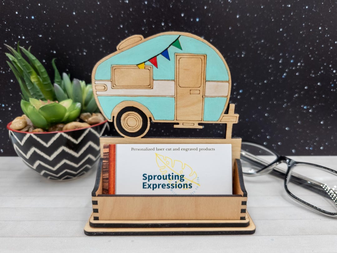 Personalized Teardrop Camper Business Card Holder: Retro RV Desk Decor ...
