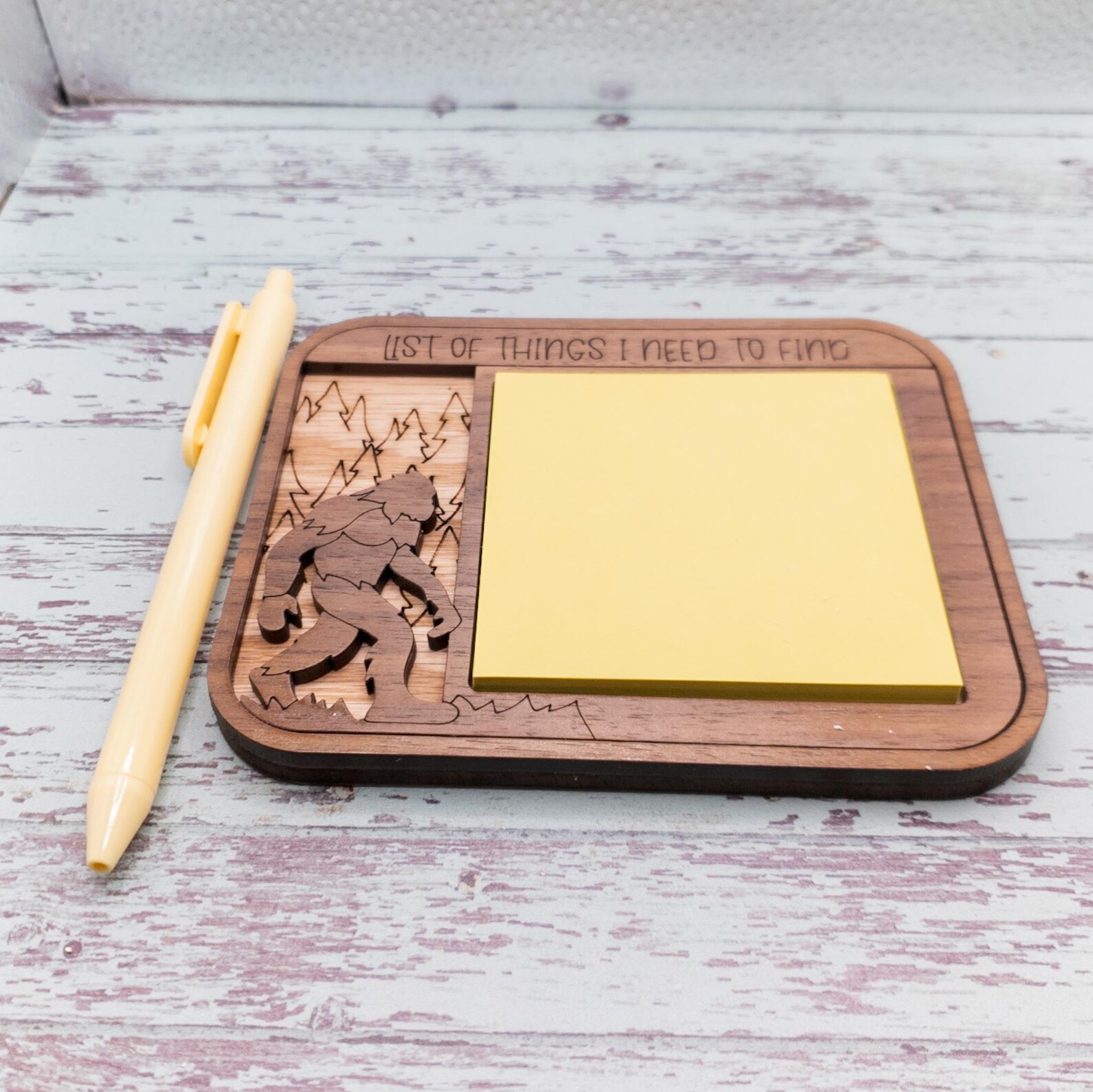 Laser Cut Bigfoot Post-it Note Holder: Engraved Wood Desk Organizer - Etsy