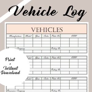 Vehicle Log | Car Log | Vehicle Tracker | Valuables Tracker | Valuables ...