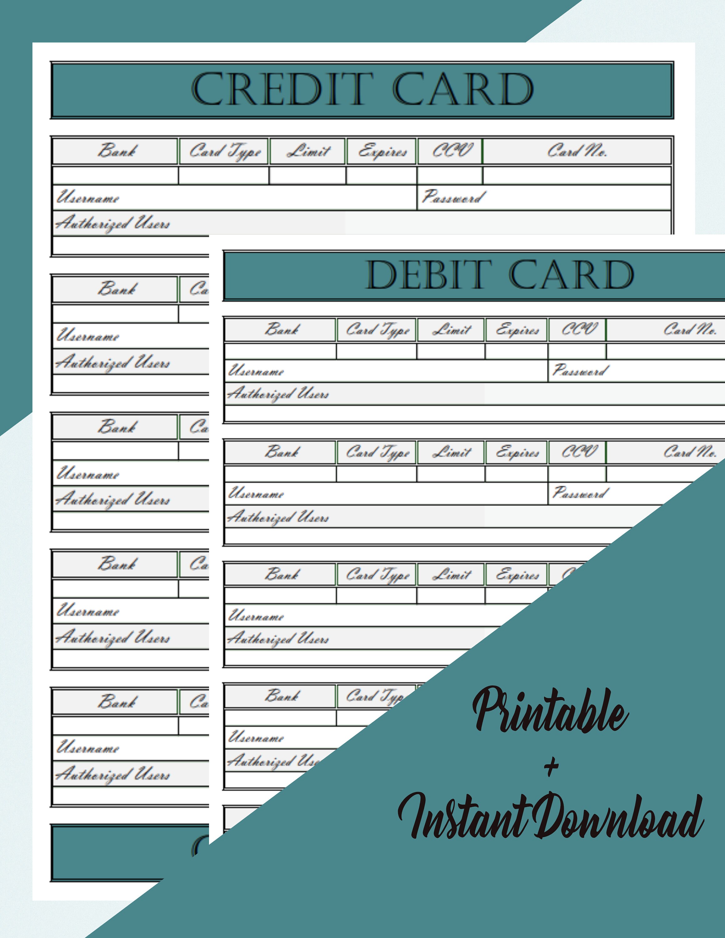 Credit Tracker Debit Tracker Bank Card Log Card - Etsy