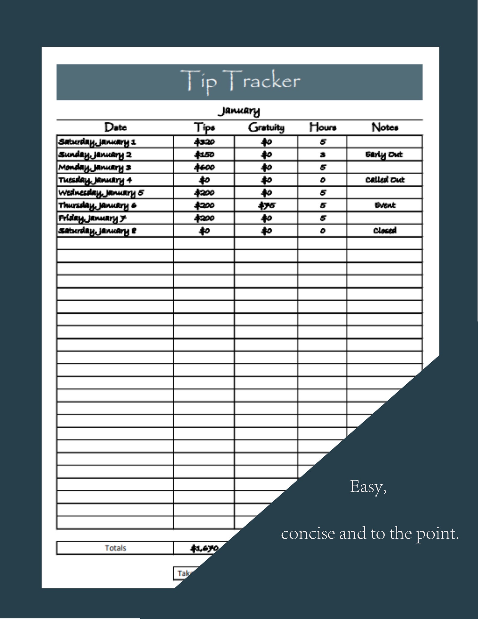 Tip Tracker | Bartender Tips | Server Tips | Tip Log - Etsy
