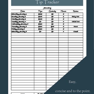 Tip Tracker | Bartender Tips | Server Tips | Tip Log - Etsy