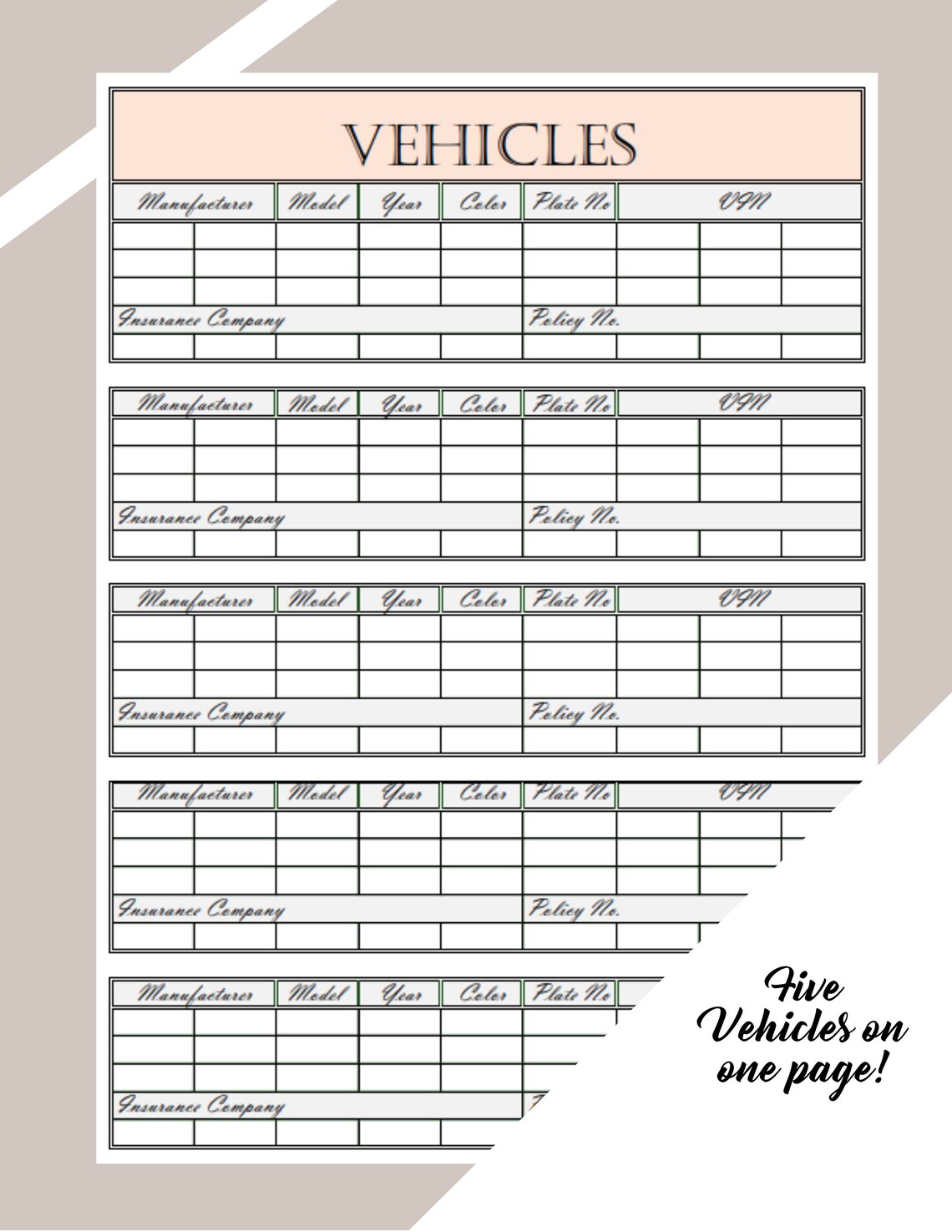 Vehicle Log | Car Log | Vehicle Tracker | Valuables Tracker | Valuables ...