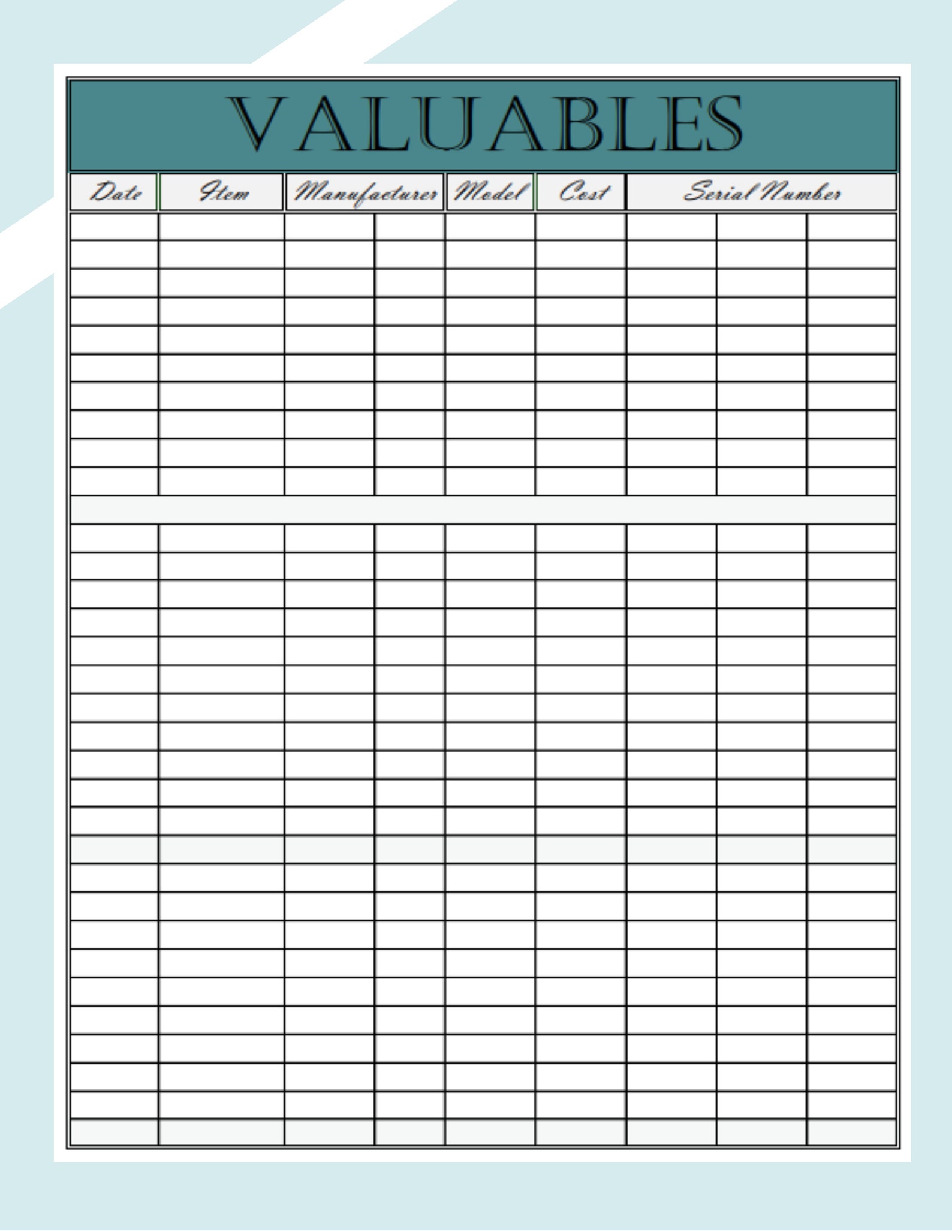 Valuables Log | Inventory | Valuables List | Home List - Etsy