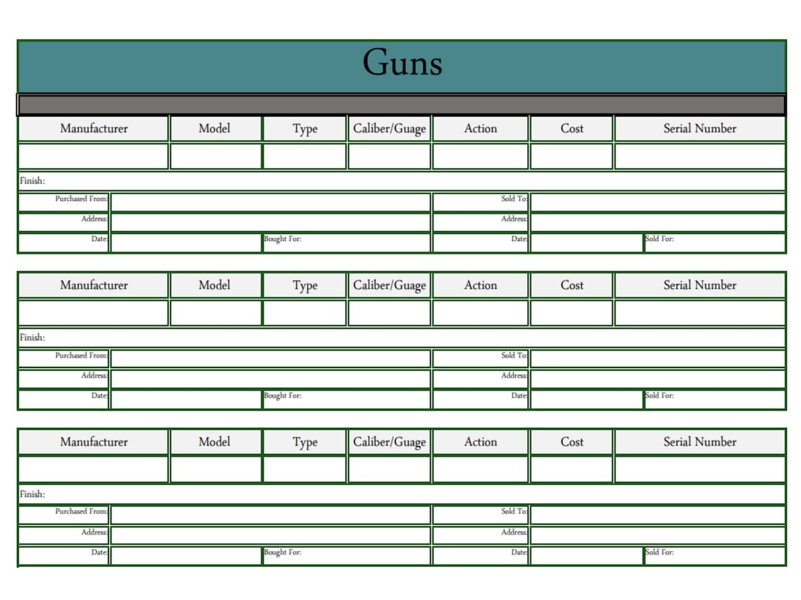 Gun Log | Gun Tracker | Gun Inventory - Etsy