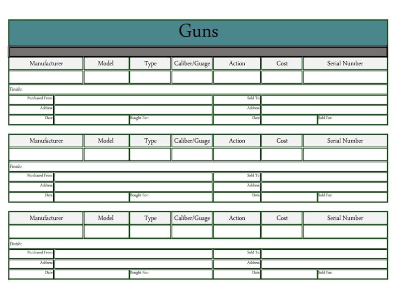 Gun Log | Gun Tracker | Gun Inventory - Etsy