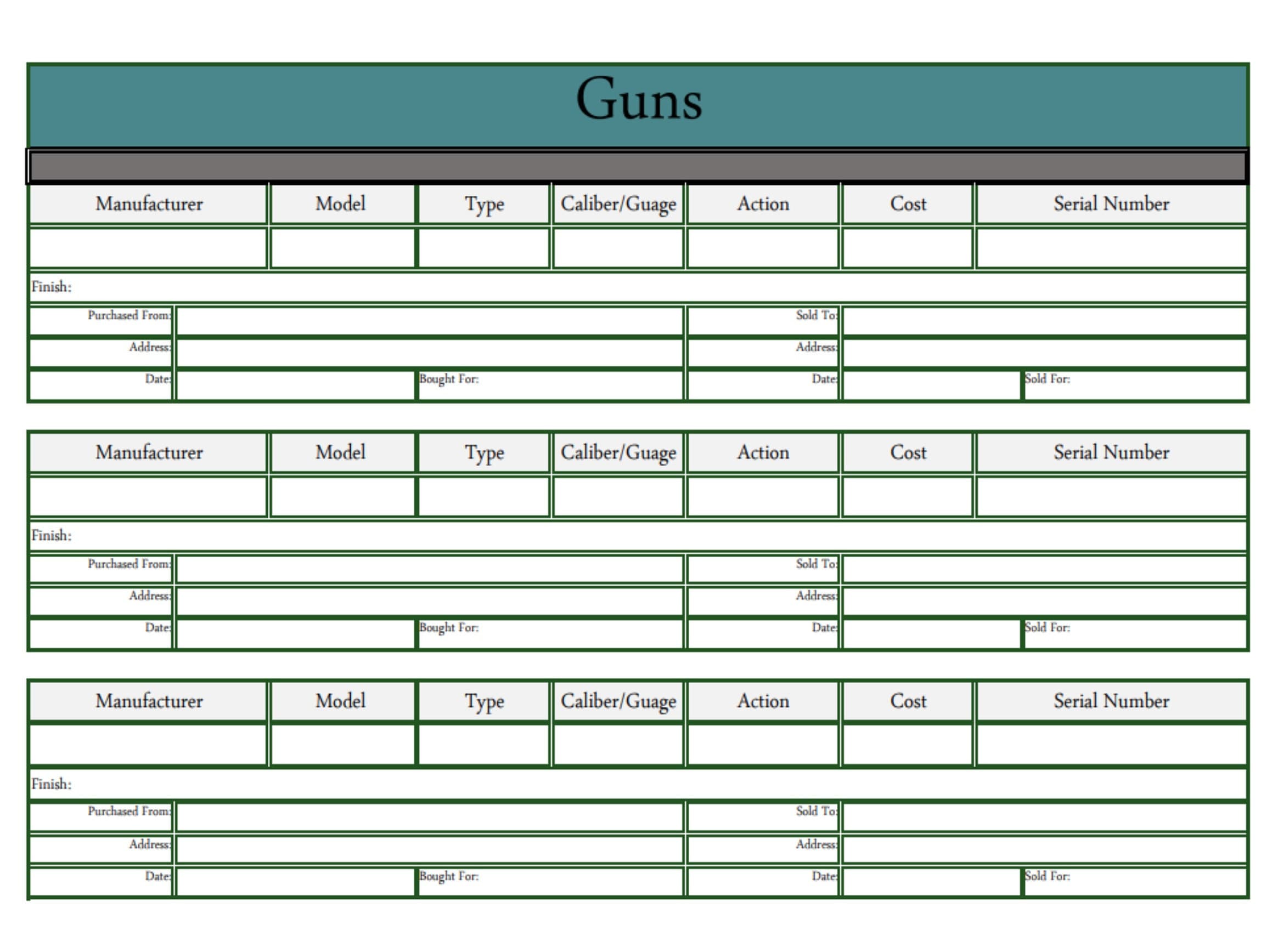 Gun Log | Gun Tracker | Gun Inventory - Etsy