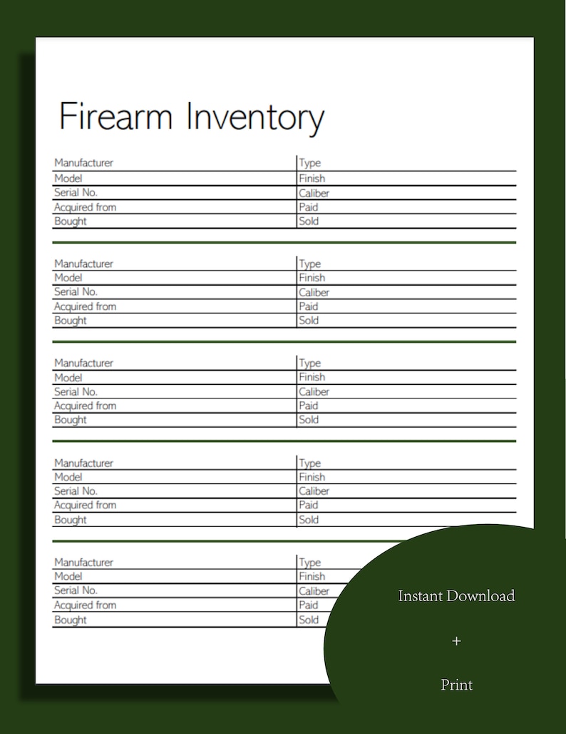 Firearm Inventory | Gun Tracker | Handgun | Glock | Ammo | - Etsy