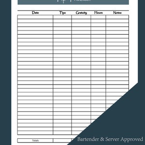 Tip Tracker | Bartender Tips | Server Tips | Tip Log - Etsy