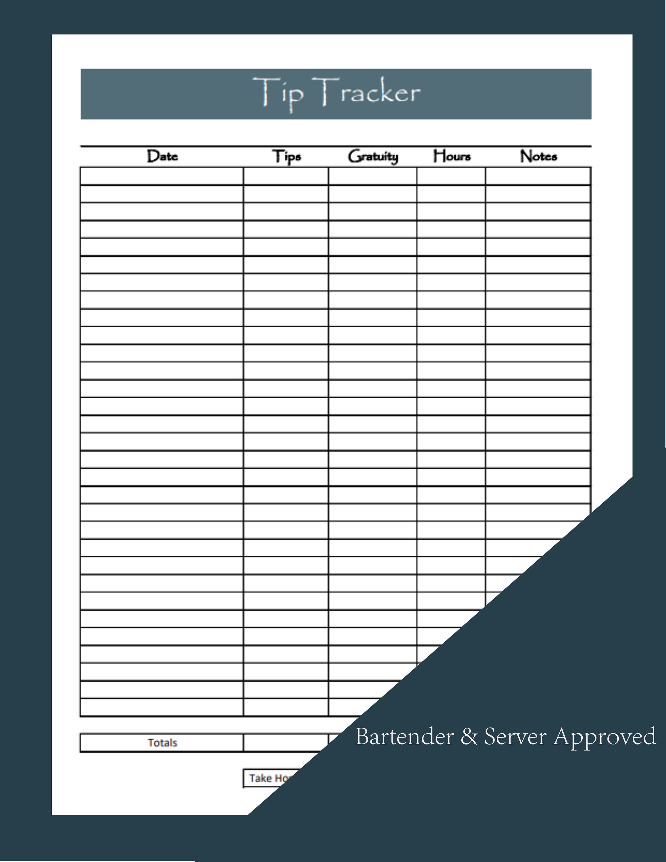 Tip Tracker | Bartender Tips | Server Tips | Tip Log - Etsy