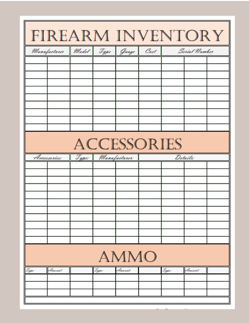 Firearm Log | Gun Log | Firearm List | Gun List | Firearm Inventory - Etsy
