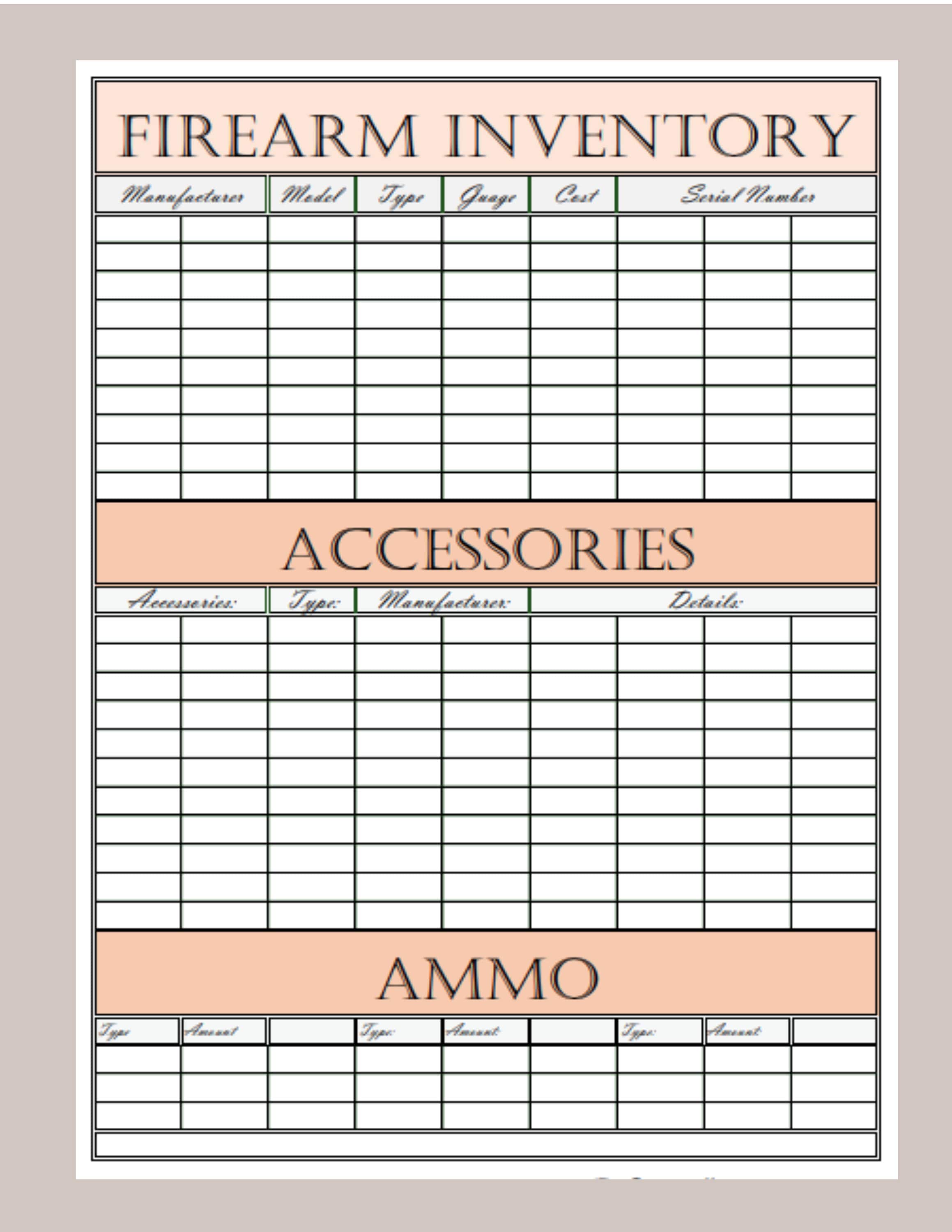 Firearm Log | Gun Log | Firearm List | Gun List | Firearm Inventory - Etsy