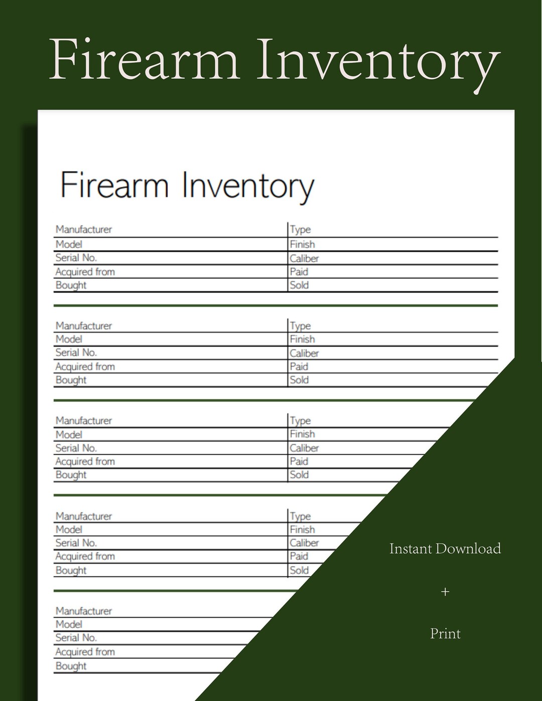 Firearm Inventory | Gun Tracker | Handgun | Glock | Ammo | - Etsy