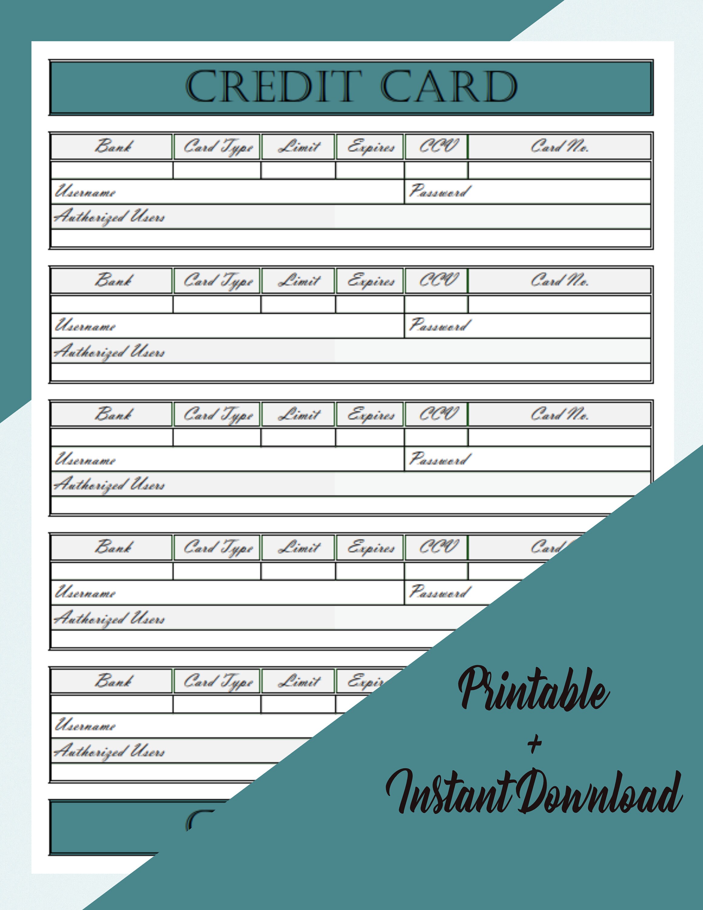 Credit Tracker Debit Tracker Bank Card Log Card - Etsy