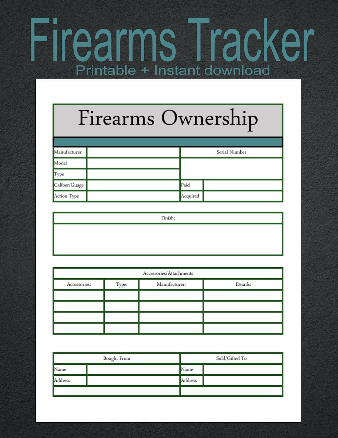 Firearms Tracker | Gun Ownership | Gun Inventory - Etsy