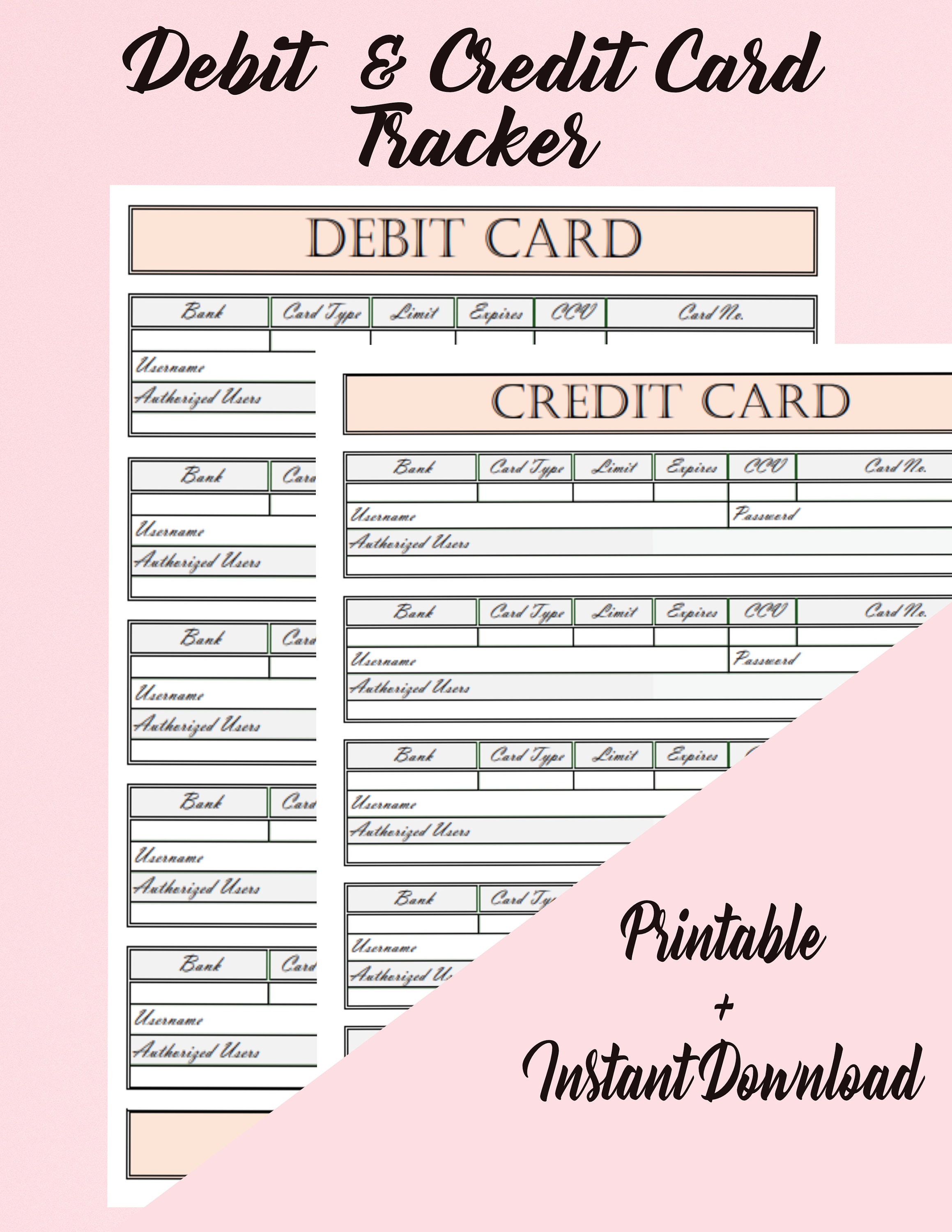 Credit Tracker Debit Tracker Bank Card Log Card - Etsy