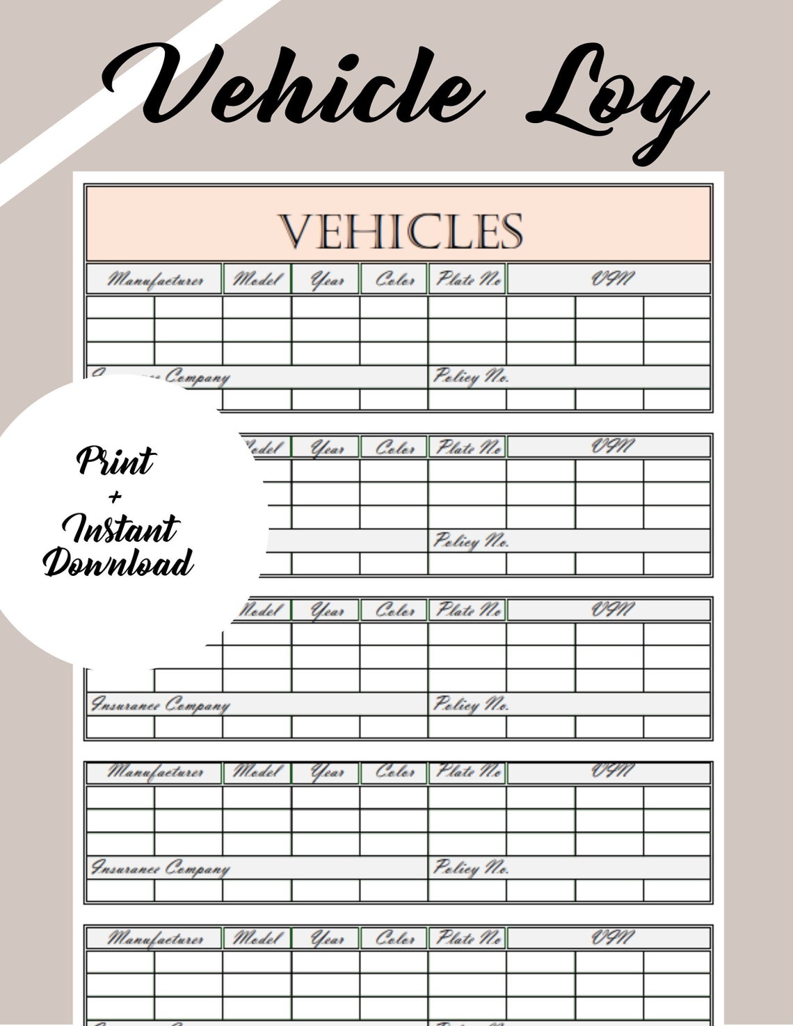 Vehicle Log | Car Log | Vehicle Tracker | Valuables Tracker | Valuables ...