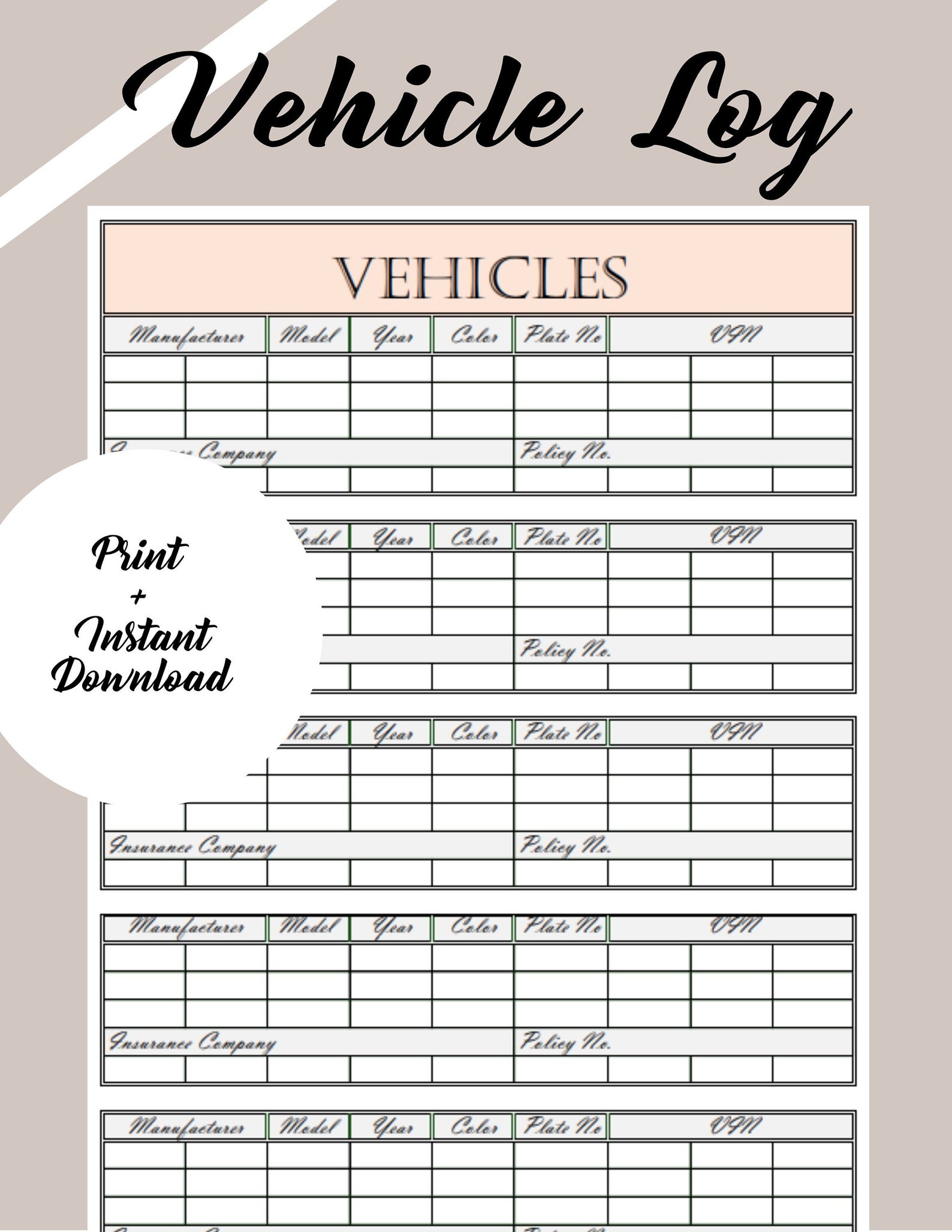Vehicle Log | Car Log | Vehicle Tracker | Valuables Tracker | Valuables ...