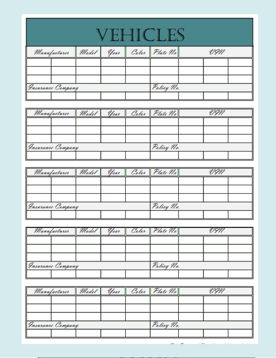 Vehicle Log | Car Log | Vehicle Tracker | Valuables Tracker | Valuables ...