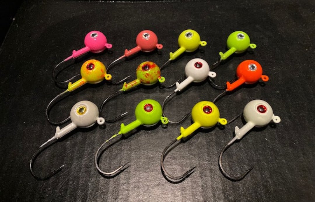 10 Pack Round Gulp Ball Jigs W/ 3-D Eyes From 3/4oz to 10oz Black ...