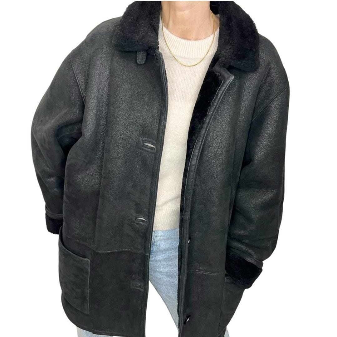 Vintage Dominic Bellissimo Black Suede Shearling Boxy Button up Coat 14 ...