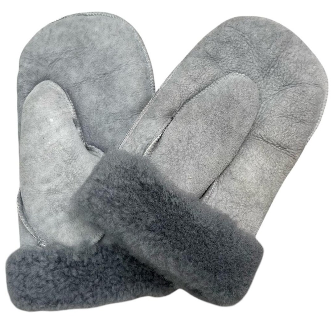 Vintage Genuine Sheepskin Shearling Blue Grey Made in Quebec Mittens L ...