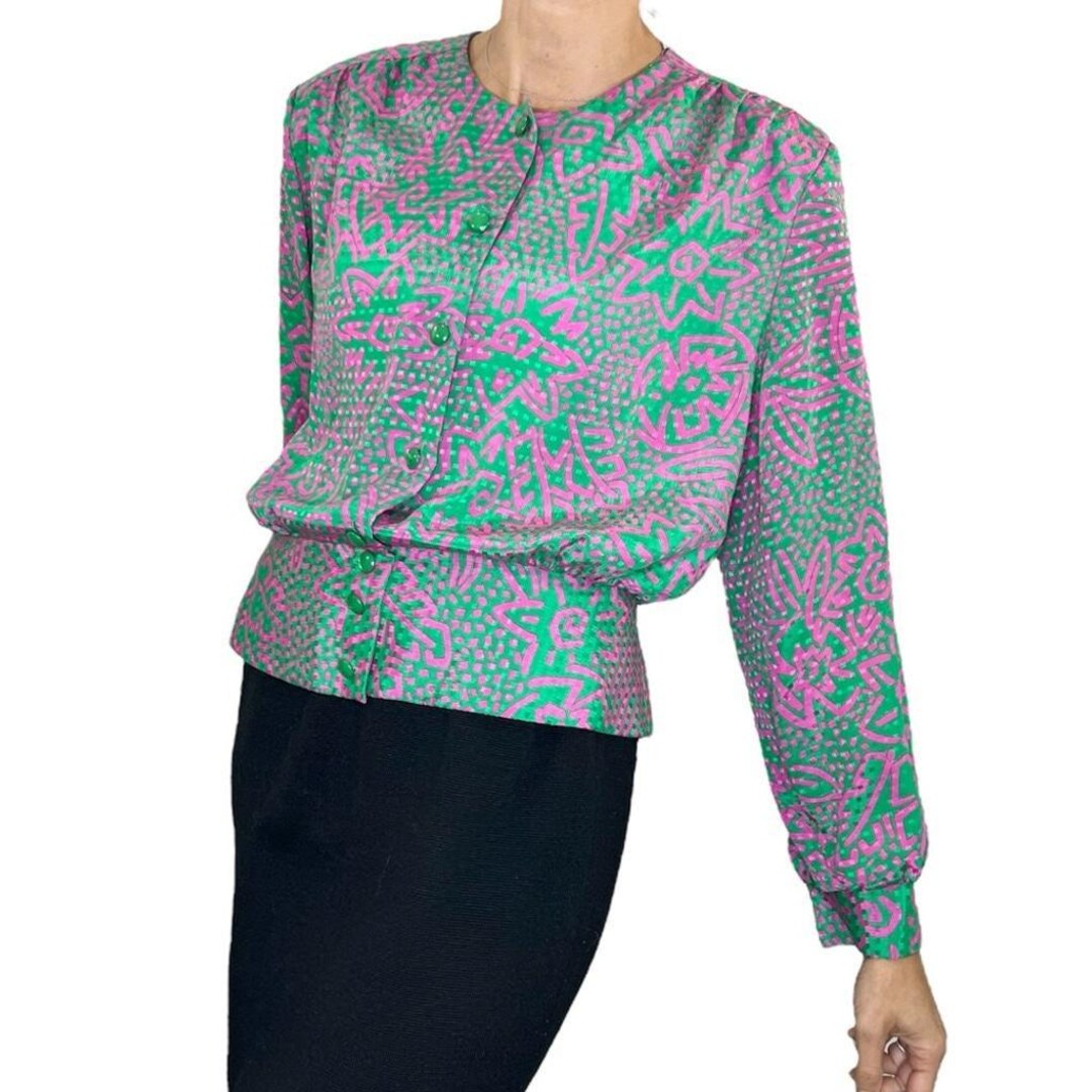 NWT Vintage Deadstock Canadian Made Kelly Green Magenta Print Peplum ...