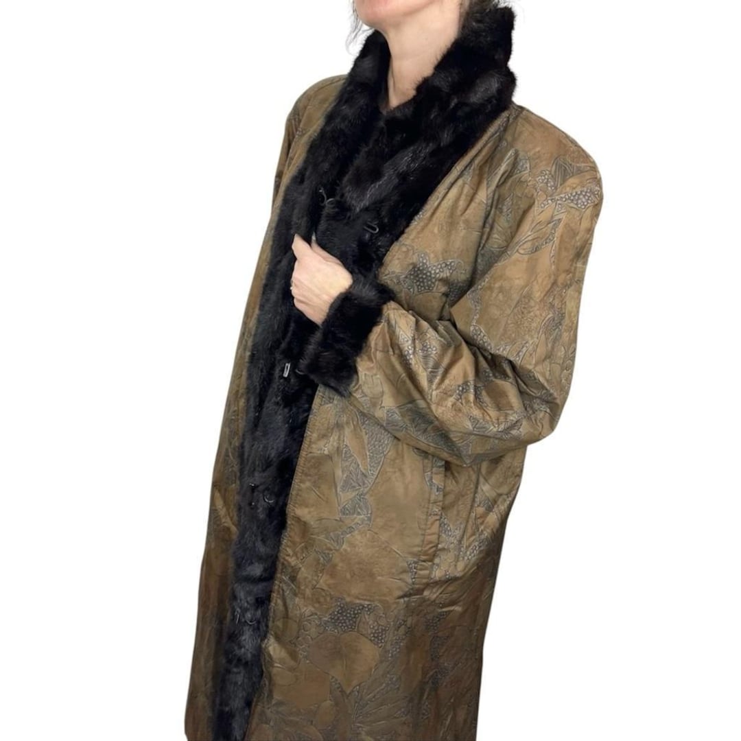 Vintage DASCO Reversible Real Mink Fur Dark Brown Warm Brown Damask ...