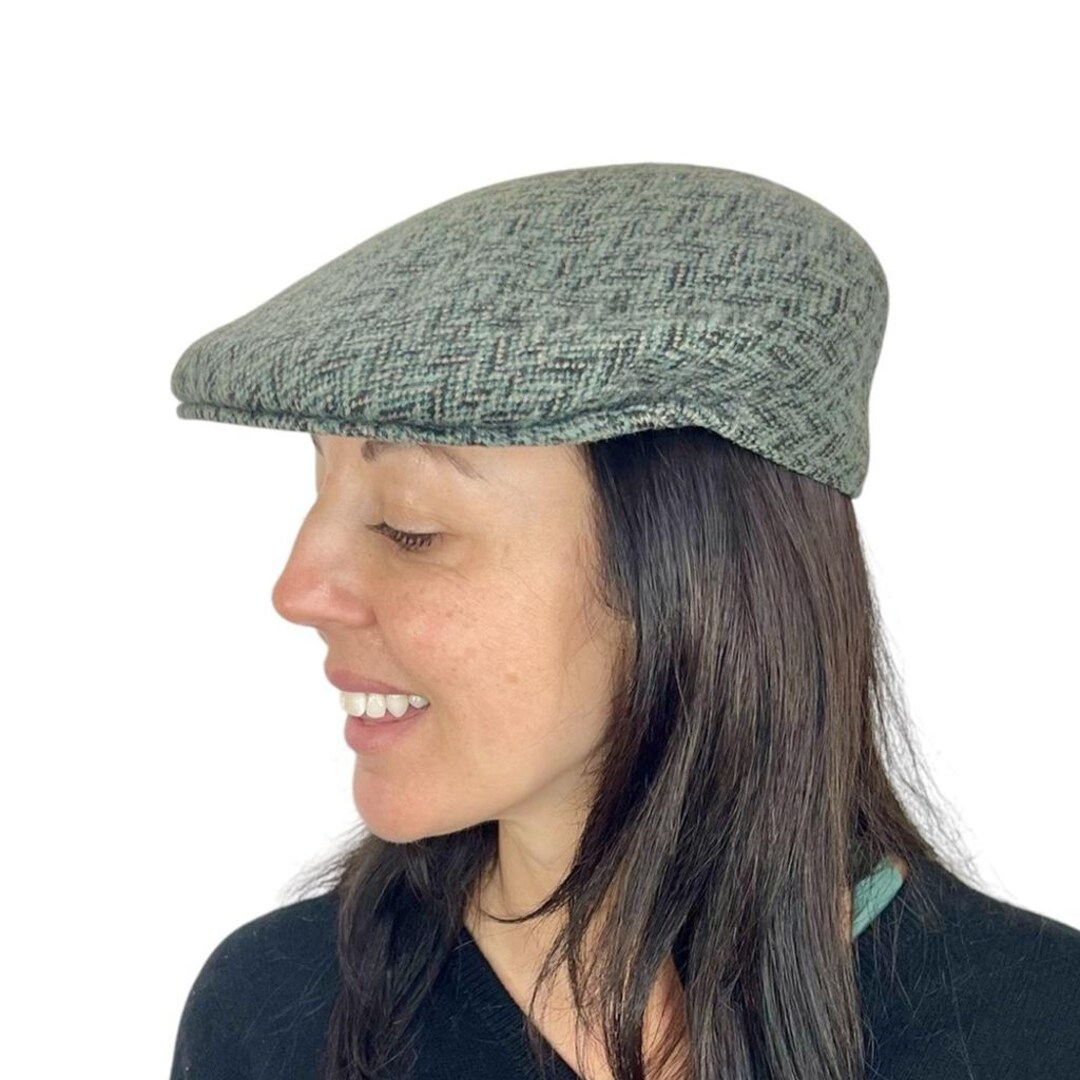 Vintage KANGOL Made in Great Britain Teal Black Grey Tweed Newsboy ...