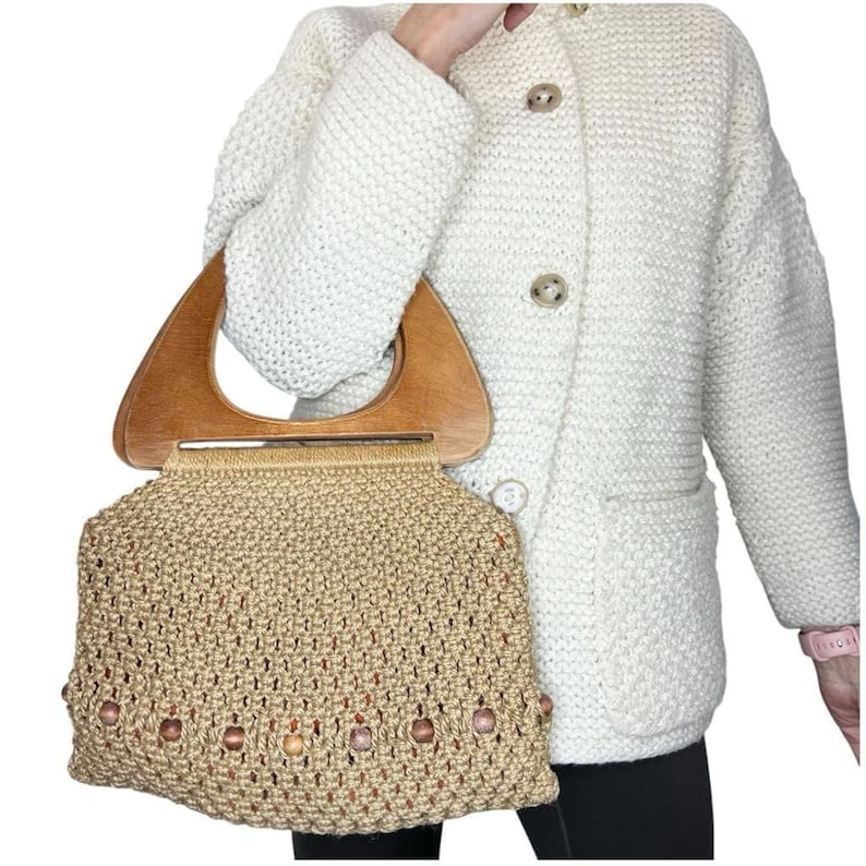 Bolso de mano vintage de los años 70, estilo bohemio, de macramé ...