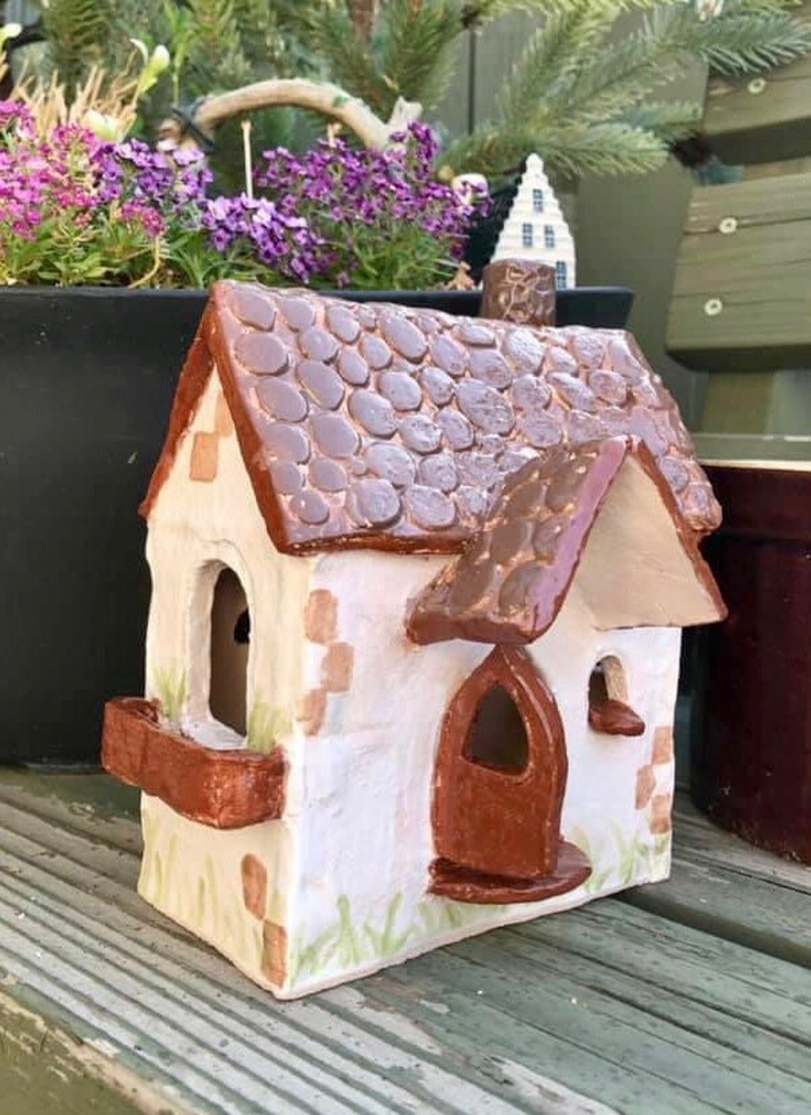 Hand Built Pottery Gnome House Fairy House LED Tea Light Holder Art ...