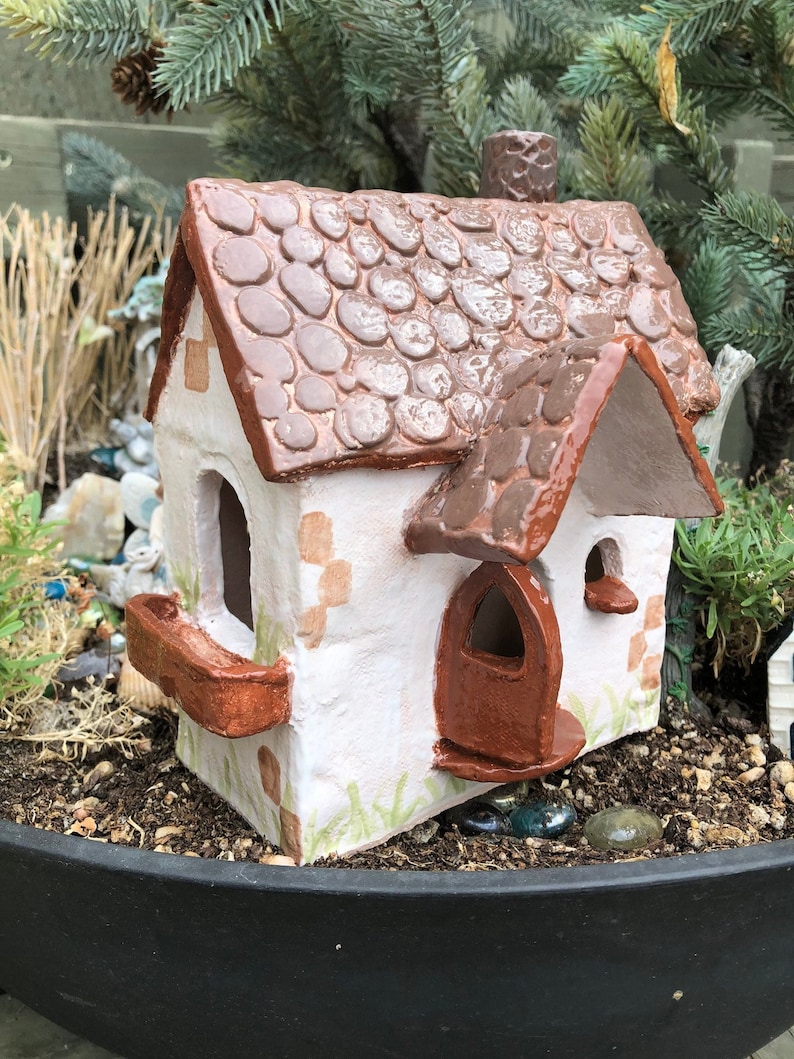Hand Built Pottery Gnome House Fairy House LED Tea Light Holder Art ...