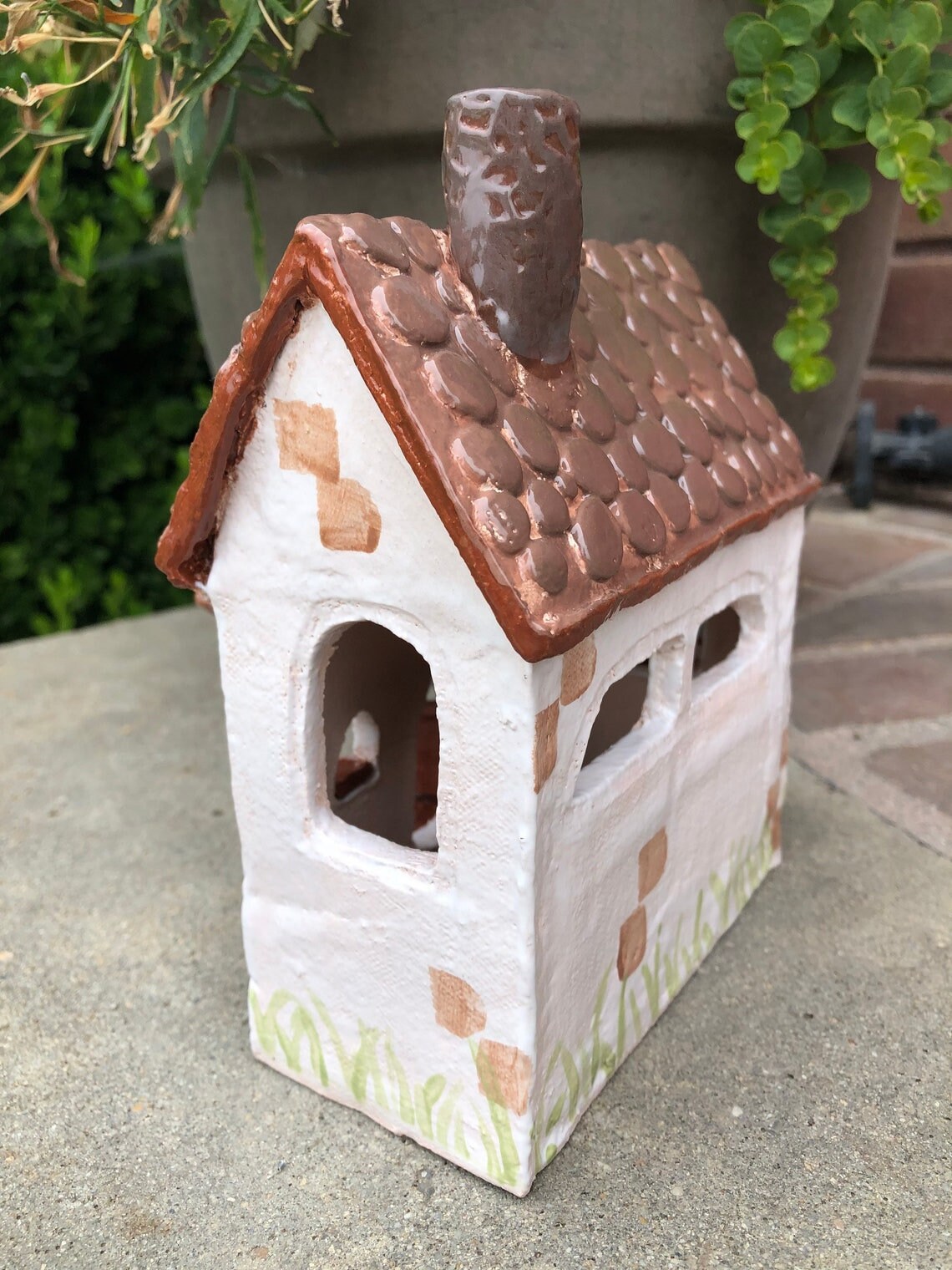 Hand Built Pottery Gnome House Fairy House LED Tea Light Holder Art ...