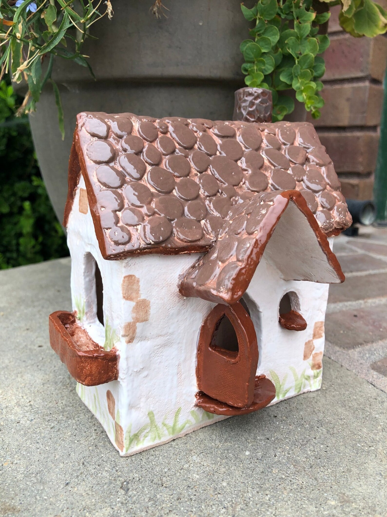 Hand Built Pottery Gnome House Fairy House LED Tea Light Holder Art ...