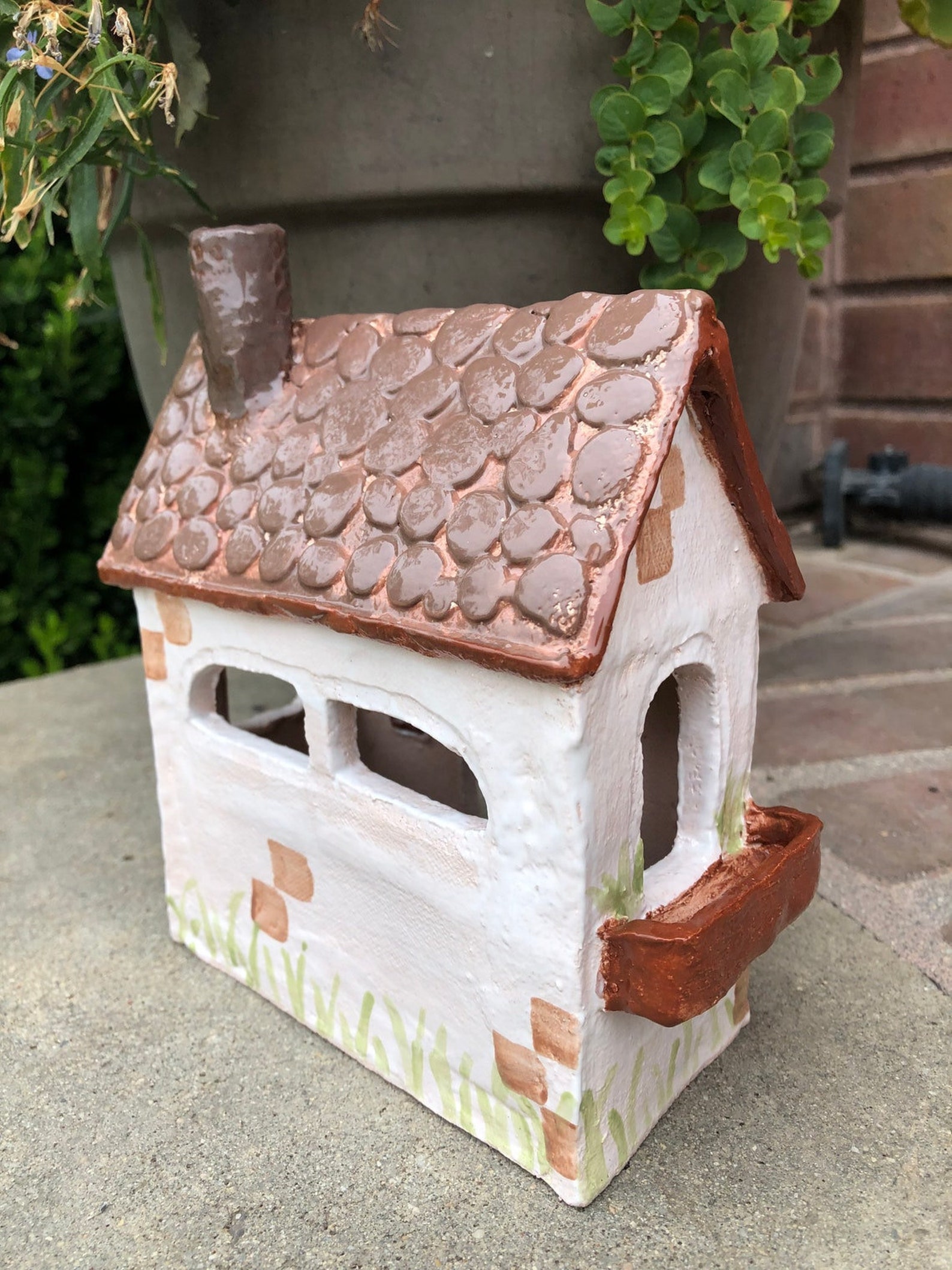 Hand Built Pottery Gnome House Fairy House LED Tea Light Holder Art ...