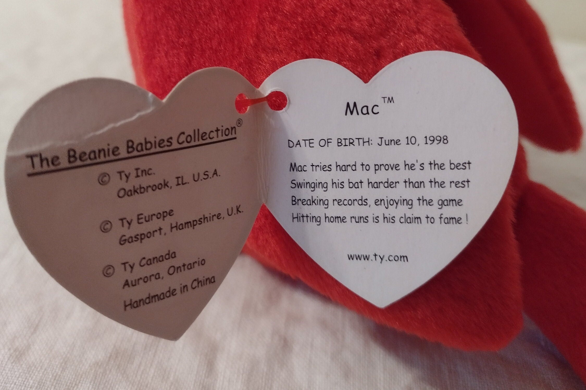 Vintage TY MAC the Cardinal. Beanie Babies Collection 1998-1999. Rare ...