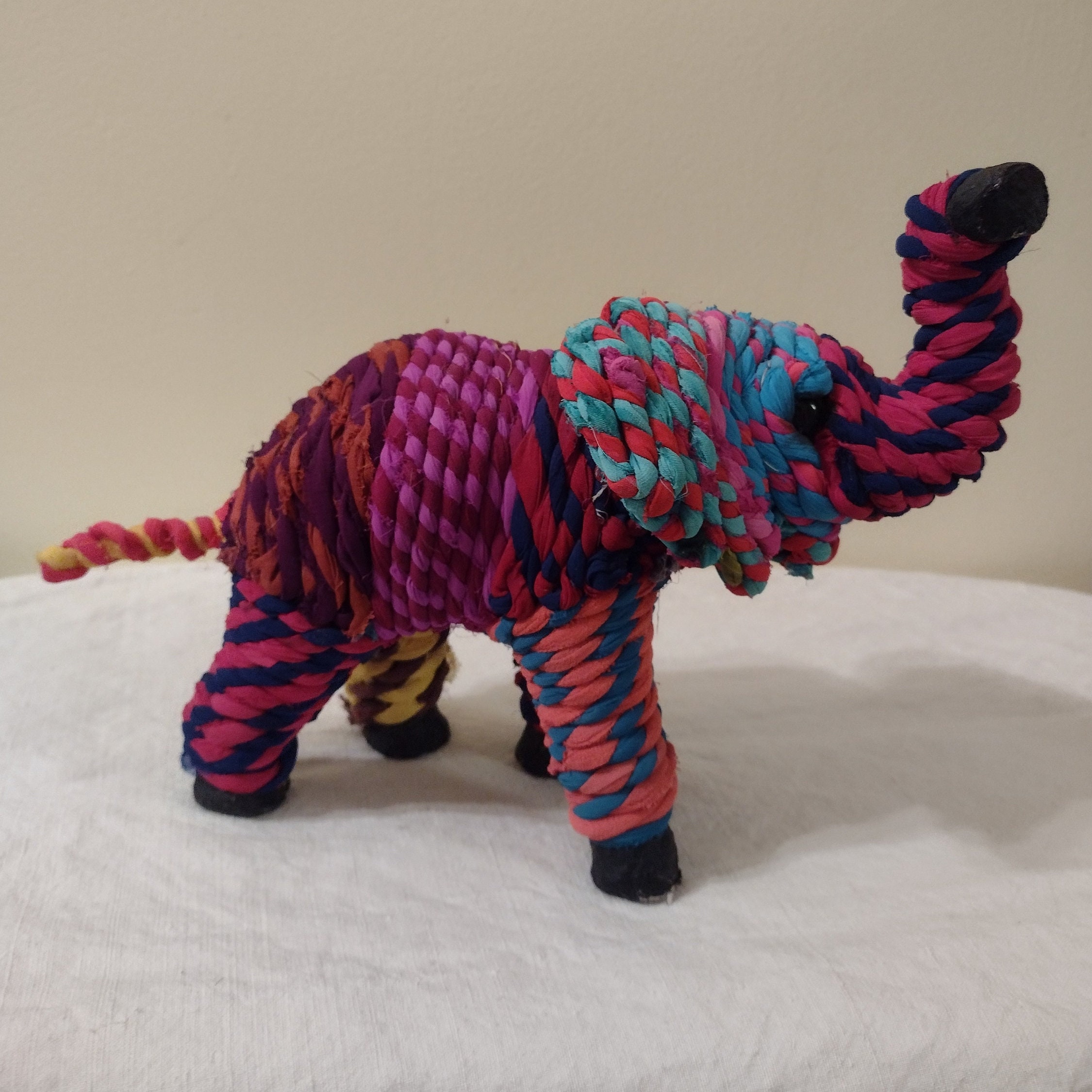 Vintage Elephant With Trunk up Made of Rag Fabric. Hand Made ...