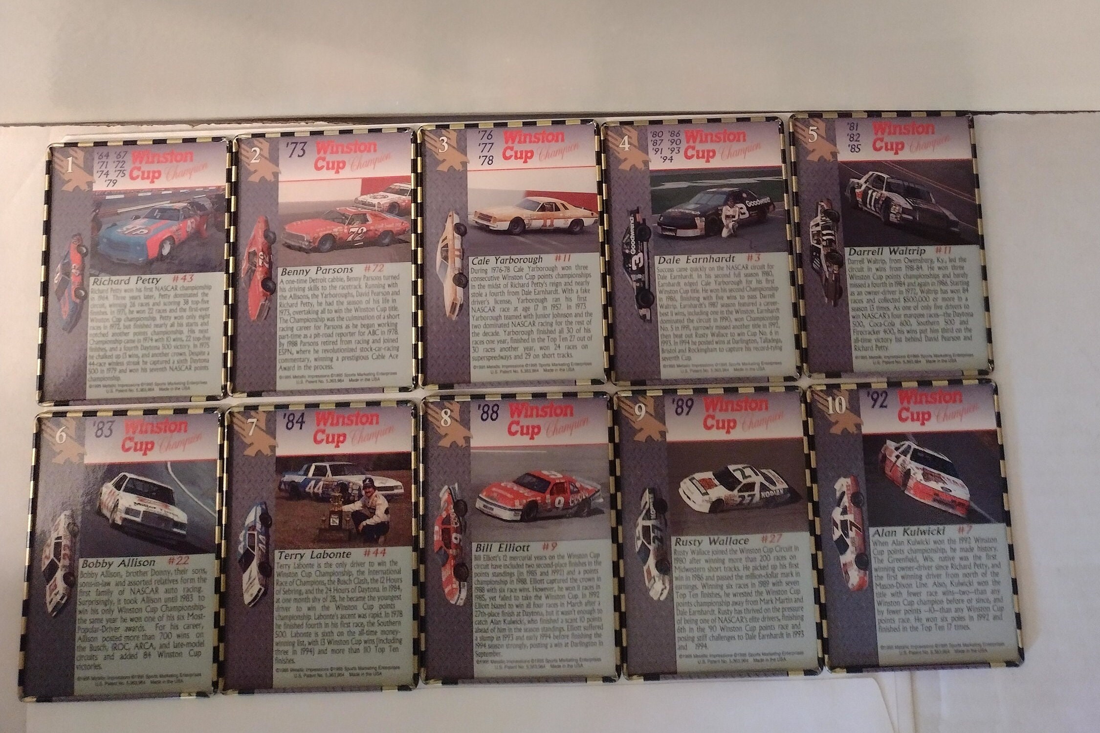 Vintage Winston Cup Series NASCAR Champions. 10 Metal Collector Cards ...