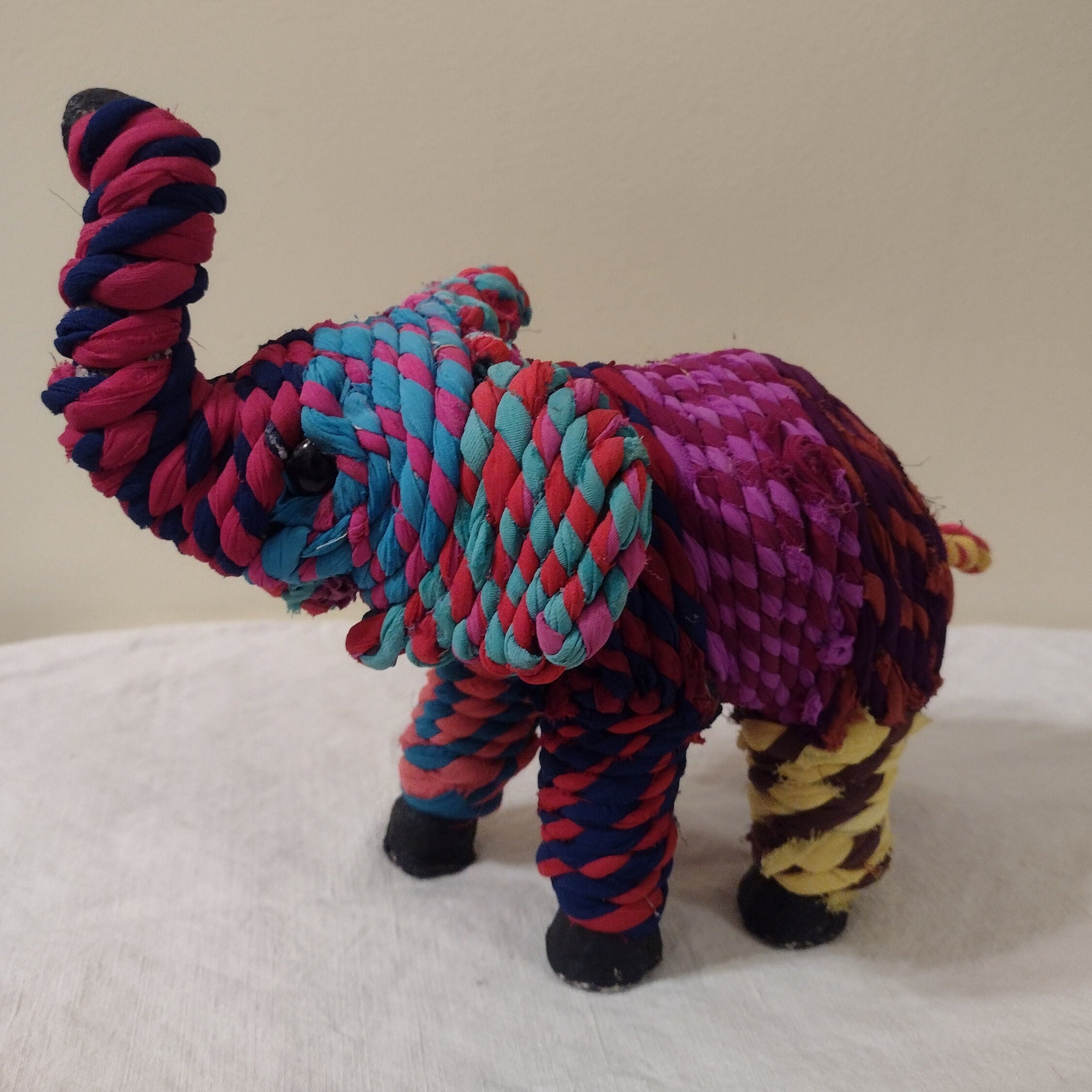Vintage Elephant With Trunk up Made of Rag Fabric. Hand Made ...