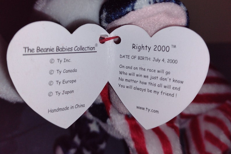 Vintage TY RIGHTY Elephant Beanie Babies Collection 2000. DOB July 4th ...