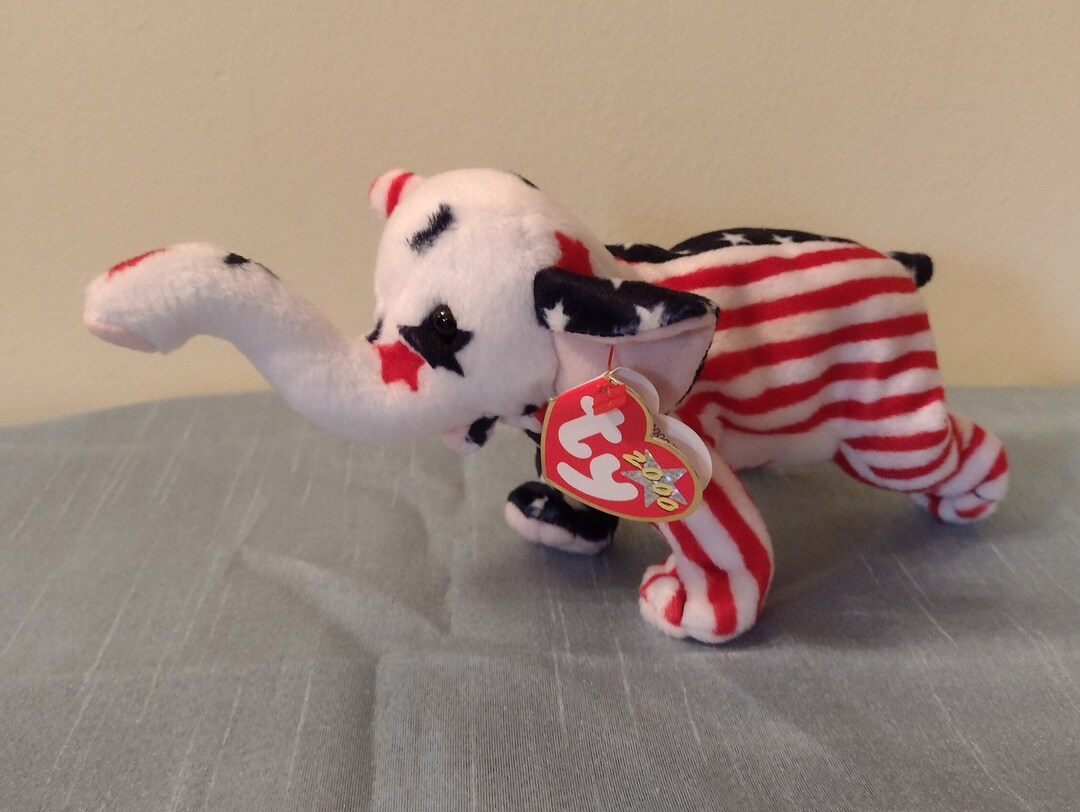 Vintage TY RIGHTY Elephant Beanie Babies Collection 2000. DOB July 4th ...