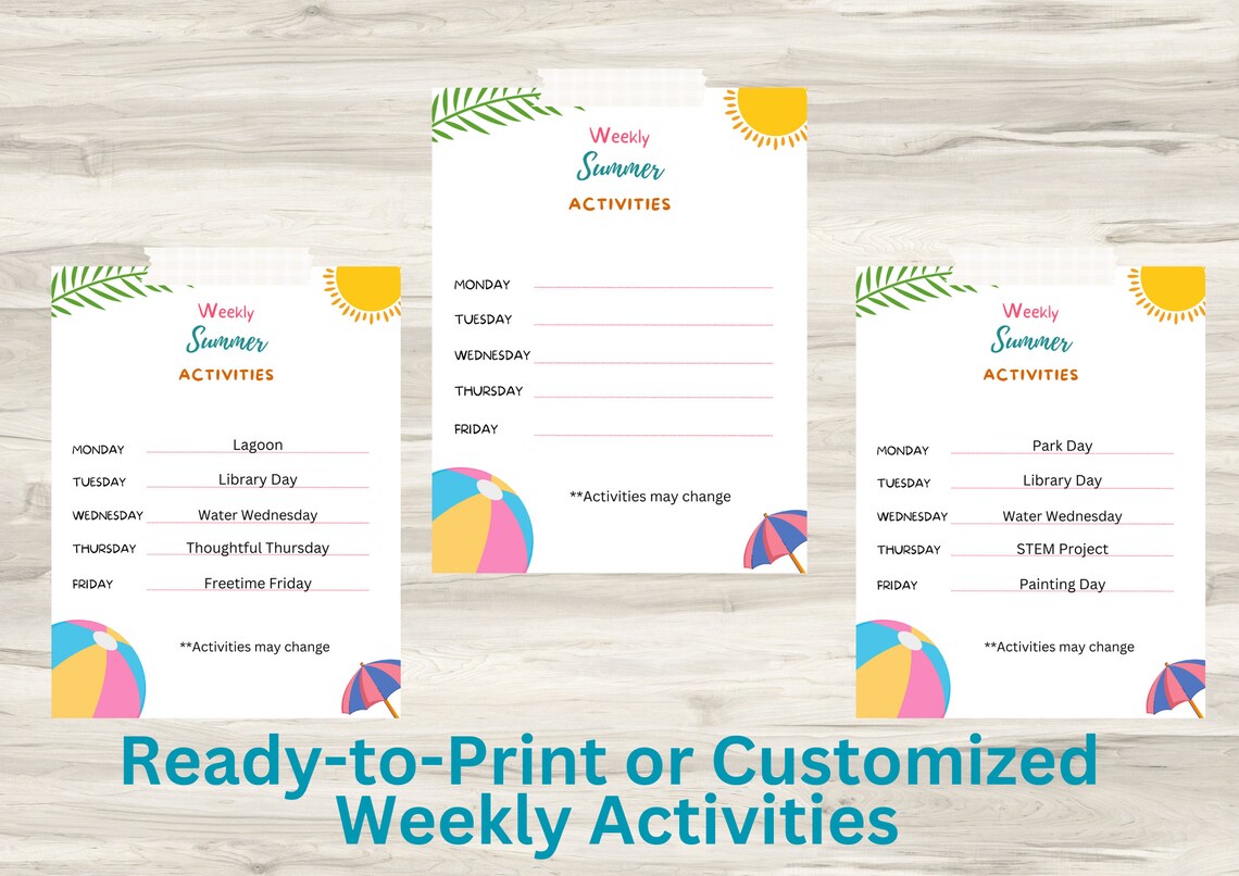 Kids Summer Schedule Chore Chart & Activity Plan Custom Made-to-order ...