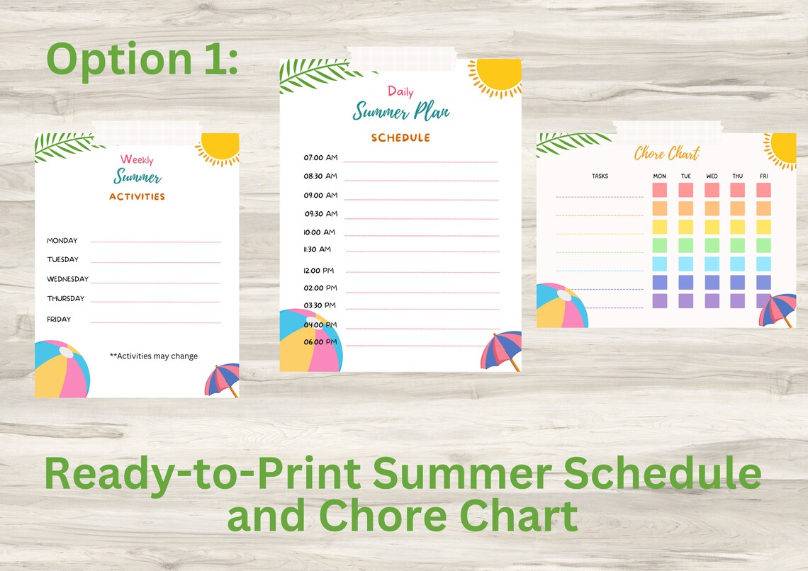 Kids Summer Schedule Chore Chart & Activity Plan Custom Made-to-order ...