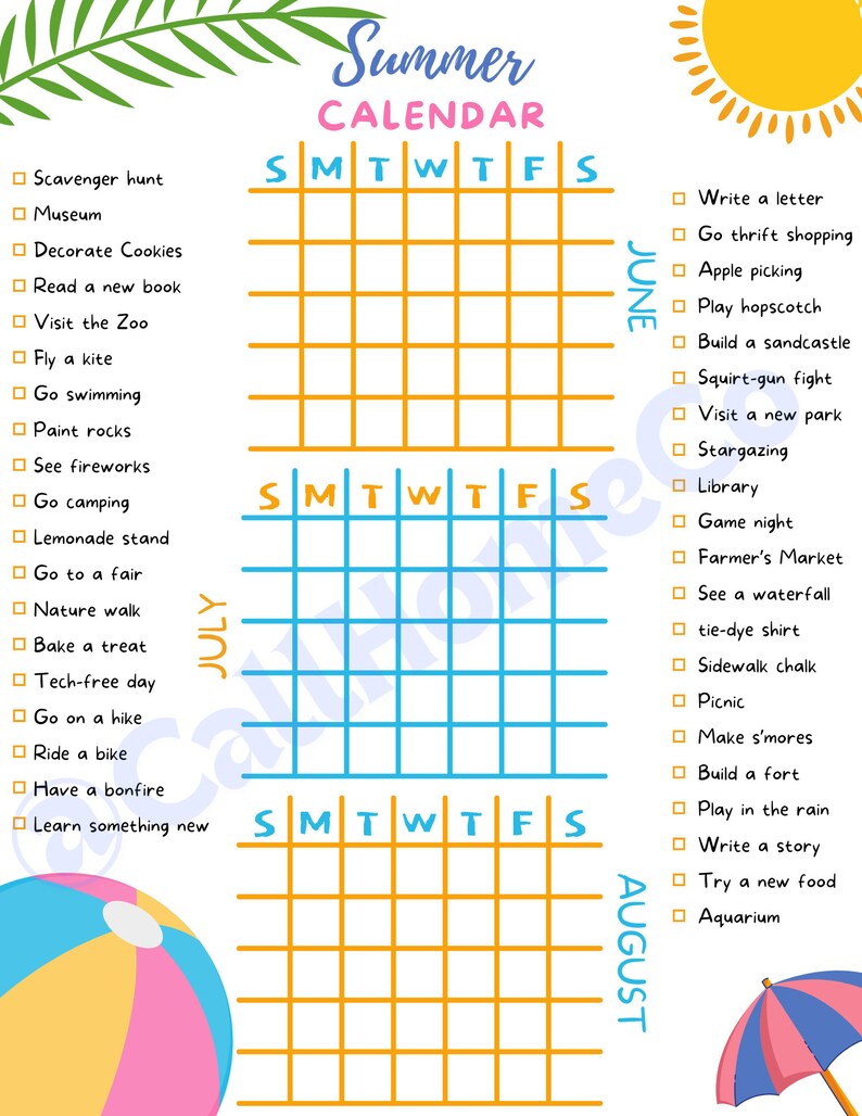 Kids Summer Schedule Chore Chart & Activity Plan Custom Made-to-order ...