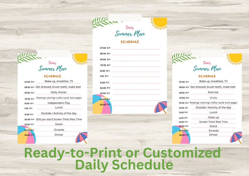 Kids Summer Schedule Chore Chart & Activity Plan Custom Made-to-order ...
