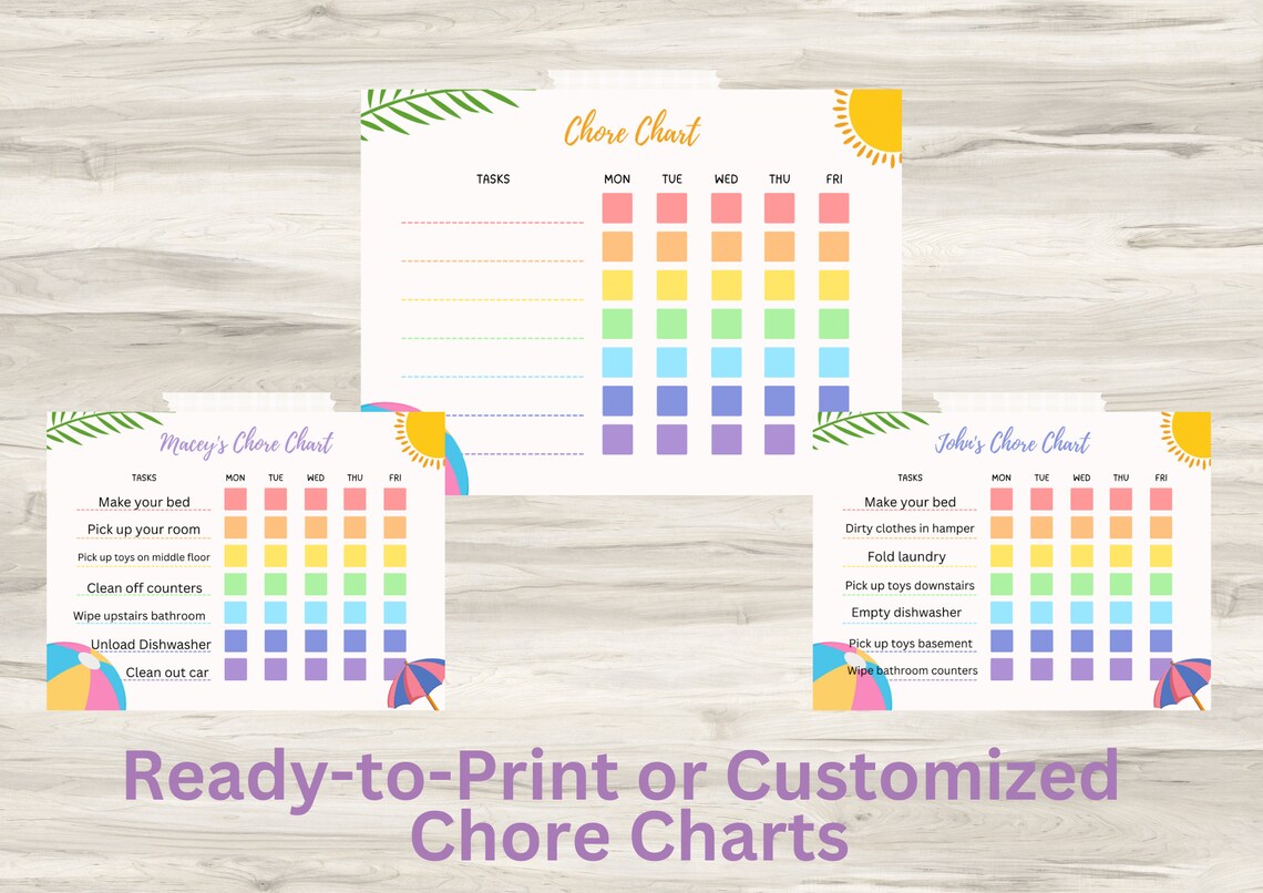 Kids Summer Schedule Chore Chart & Activity Plan Custom Made-to-order ...