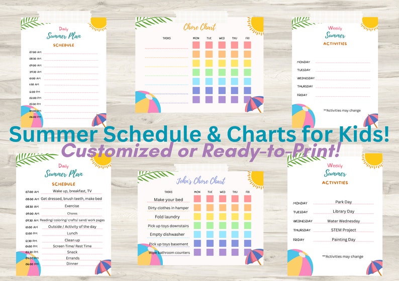 Kids Summer Schedule Chore Chart & Activity Plan Custom Made-to-order ...