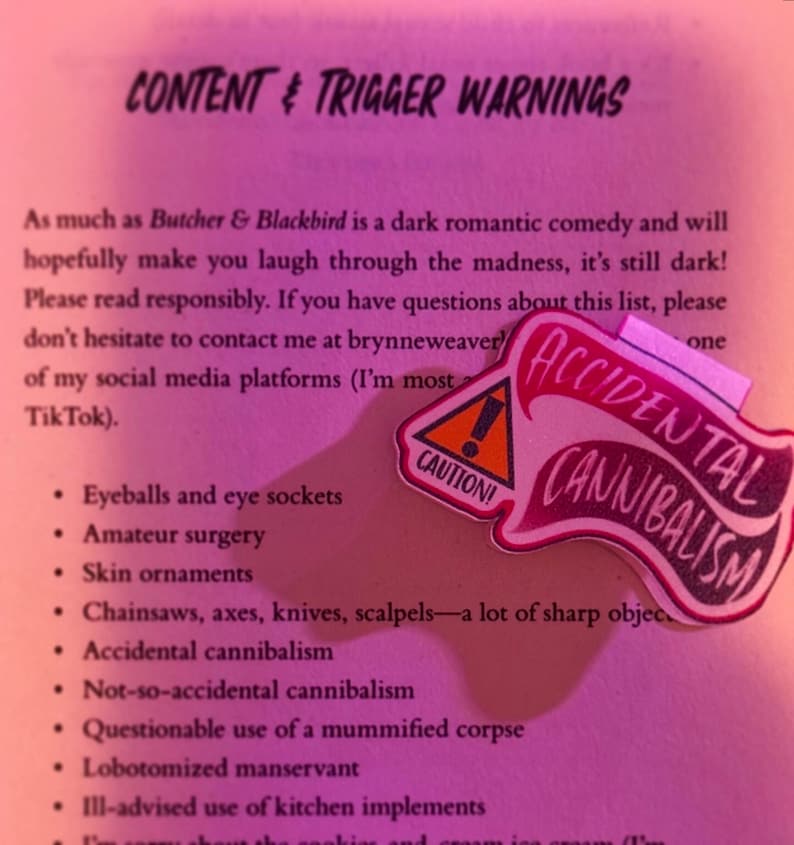 Accidental Cannibalism Trigger Warning Dark Romance Bookmark - Magnetic Butcher and Blackbird ...