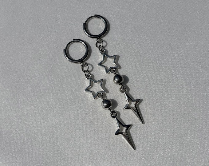 Polaris Star Dangle Earrings | Hypoallergenic Grunge Y2K Silver Jewelry ...