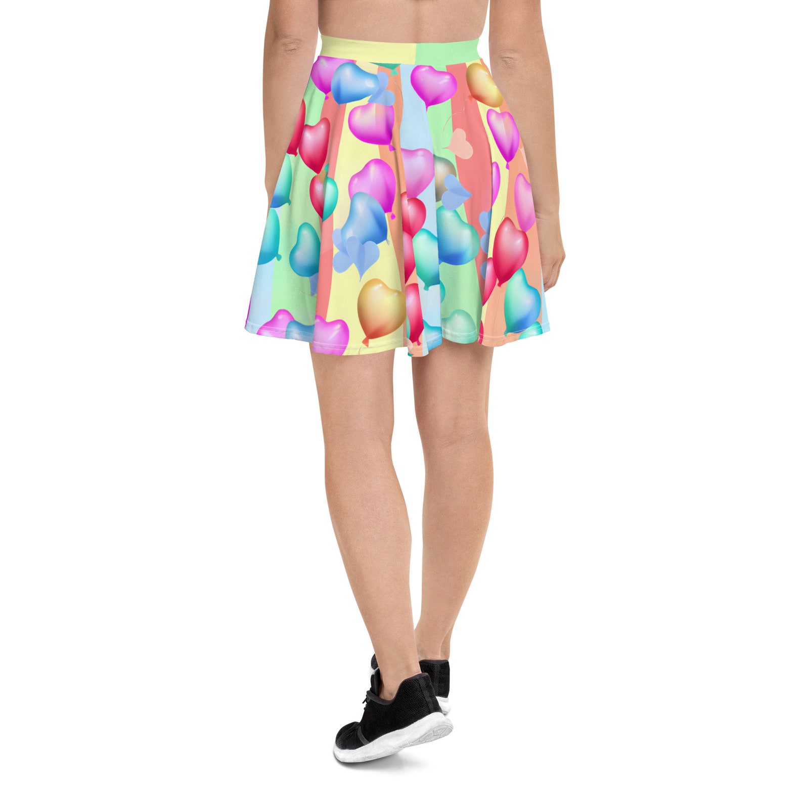 Kidcore Skater Skirt With Heart Shaped Balloons, Clowncore Flare Circle ...